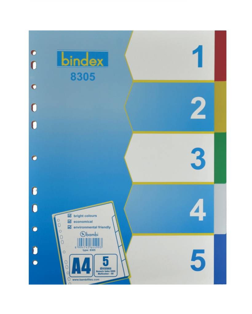 Bindex Colour Divider 5 Section A4 - 8305 - Bambi Files